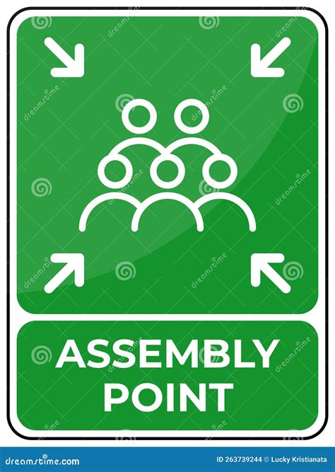 Assembly Point Isignage With Green Background Group Of Five People