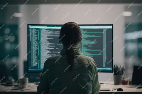 Premium Photo Woman Programmer Coding On A Large Screen In Office