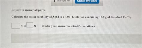 Solved Be Sure To Answer All Parts Calculate The Molar Chegg