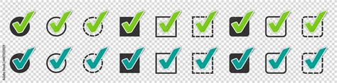 Different Checkbox Icon Set Vector Illustrations Isolated On Transparent Background Stock