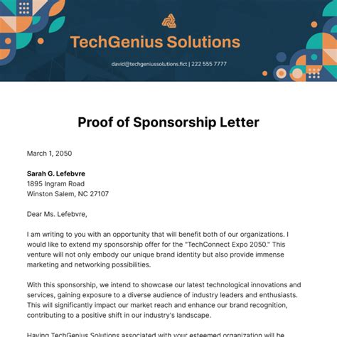 Free Proof Of Sponsorship Letter Template To Edit Online