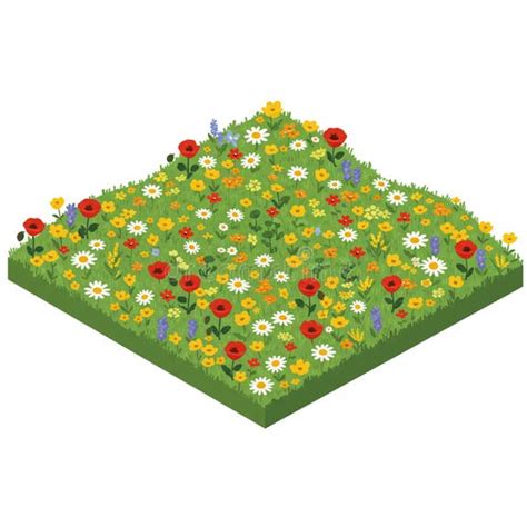 Llustration Of A Lush Isometric Flower Meadow The Grass Is A Vibrant