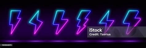 Neon Lightning Flash Icon Glowing Neon Thunder Bolt Sign Electrical