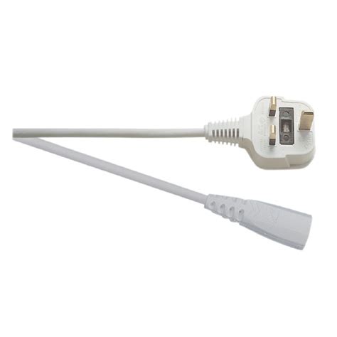 White IEC Mains Lead To Pin UK Plug A M