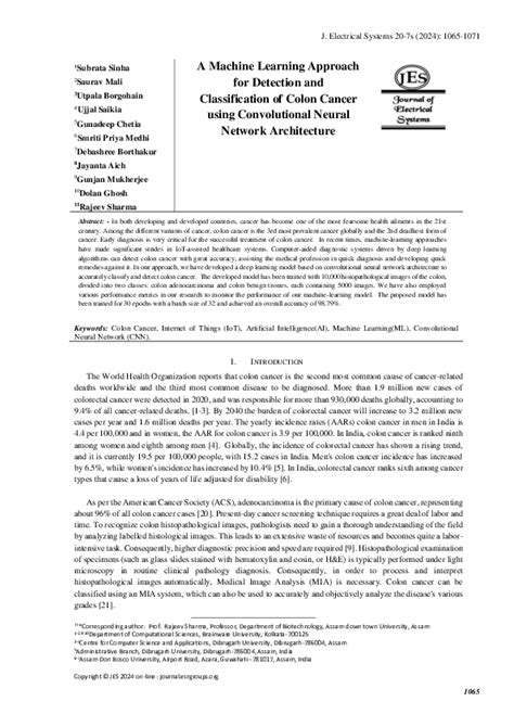Pdf A Machine Learning Approach For Detection And Classification Of Colon Cancer Using