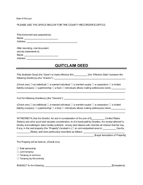 Printable Quit Claim Deed Michigan Printable Form Templates And Letter