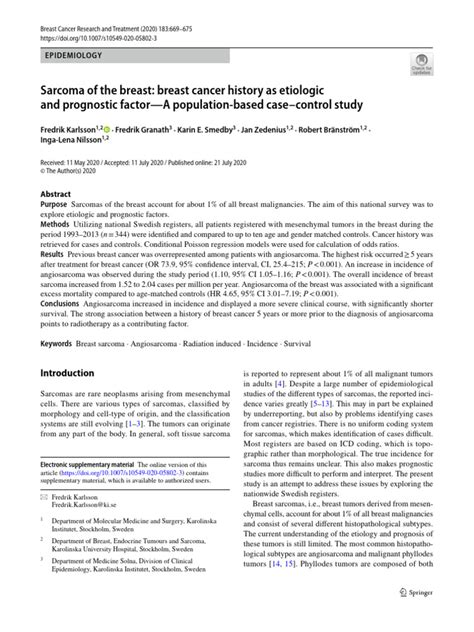 Sarcoma Of The Breast Breast Cancer History As Etiologic And