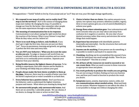 Nlp Presuppositions For Ms And Healing