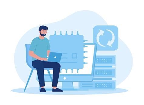 Premium Vector A Men Manages Data Trending Concept Flat Illustration