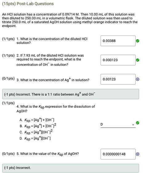 solved post lab questions an hci solution has a concentration of 0