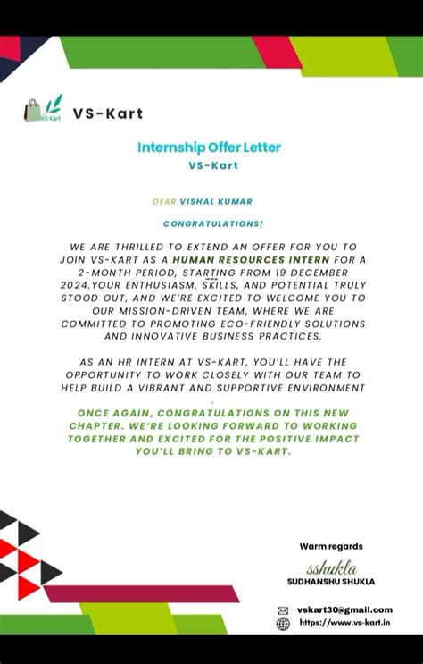 Vishal Kumar On Linkedin Excited To Share That Ive Received My Internship Offer Letter Vs Kart