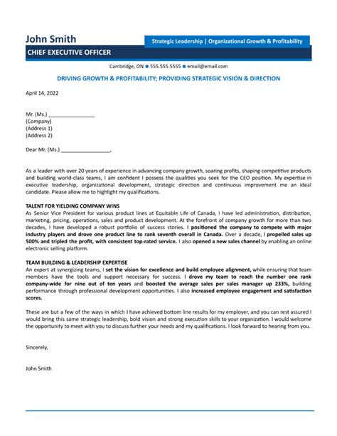 Best Chief Executive Officer Ceo Cover Letters For 2026