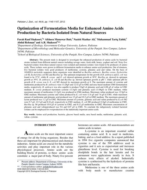 Pdf Optimization Of Fermentation Media For Enhanced Amino Acids