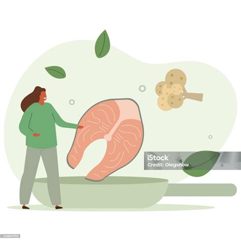 신선한 야채와 생선으로 건강한 식사를 요리하는 캐릭터 개념에 대한 스톡 벡터 아트 및 기타 이미지 개념 개념과 주제 건강한 생활방식 Istock