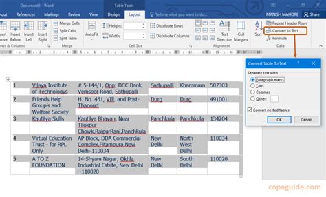 Copa Guide Advance Table Features In Ms Word Hindi Notes