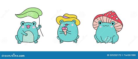 Cute Cartoon Frogs Kawaii Froggie Pack Stock Illustration Illustration Of Emotions Small