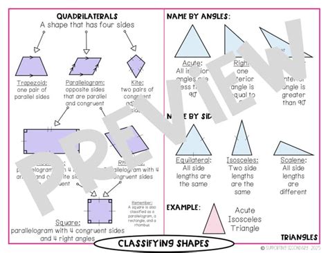 Classifying Quadrilaterals And Triangles Reference Sheet Tpt