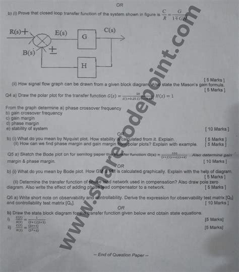 ECE Control Systems End Term Exam Question Paper ECE Lpu Question Paper