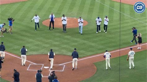 Dodgers Pregame Showtime Lakers Throw Out Ceremonial 1st Pitch At