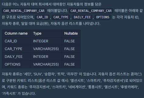 [프로그래머스] 자동차 종류 별 특정 옵션이 포함된 자동차 수 구하기 mysql