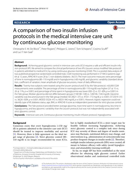 Pdf A Comparison Of Two Insulin Infusion Protocols In The Medical