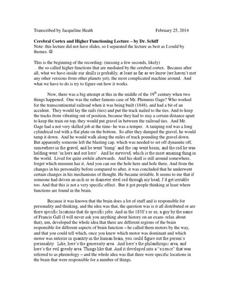 Lecture 26 Cerebral Cortex And Higher Functions Download Free Pdf