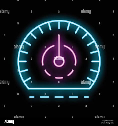Neon Speedometer With Glowing Needle Moving Upwards Indicating Increasing Speed Stock Vector