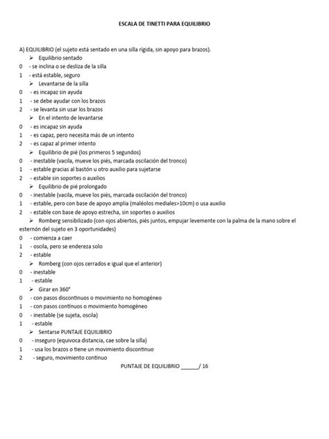 Escala De Tinetti Para Equilibrio Pdf