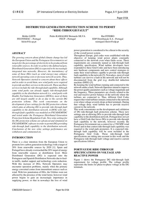 Pdf Distributed Generation Protection Scheme To Permit “ride Through