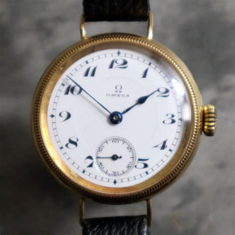 18ct Omega Military Officers Trench Watch Very Rare Early Model