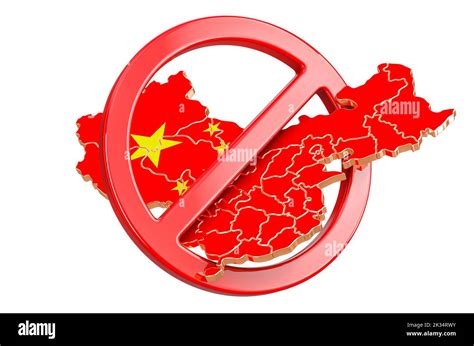 Chinese Map With Forbidden Sign 3d Rendering Isolated On White