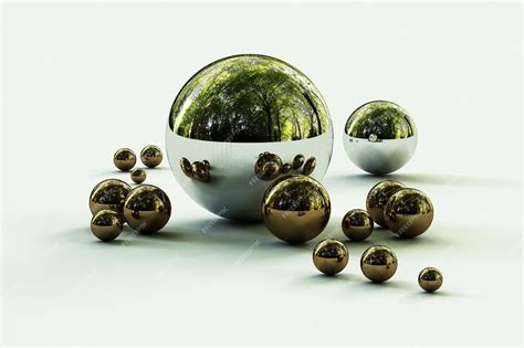 Premium Photo Geometric Shapes With Forest Environment Reflected On Sphere 3d Rendering