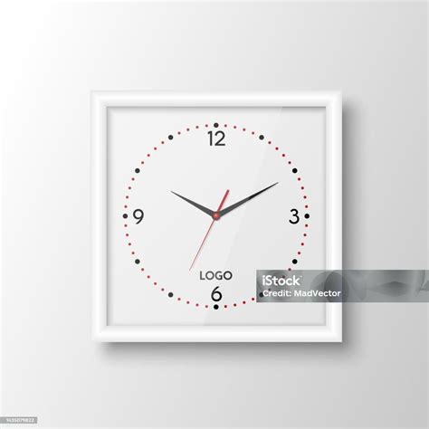 Vector 3d Realistic Square White Wall Office Clock Design Template