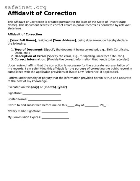Free Affidavit Of Correction Pdf Template ≡ Safeinet