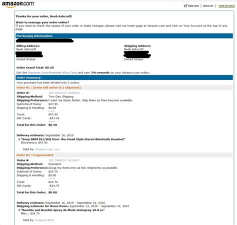 Amazon Printable Receipt