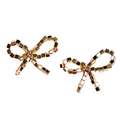 Mini Gold Beaded Statement Bow Earrings Farm And Thread