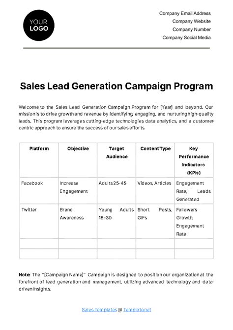 Free Sales Lead Generation Campaign Program Template To Edit Online