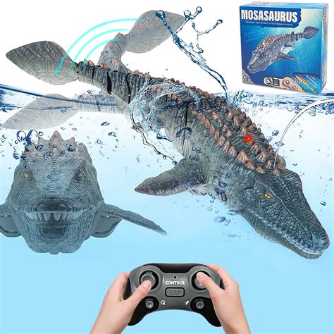 Adofi Remote Control Mosasaurus Dinosaur Toy Rc Swimming Dinosaur For