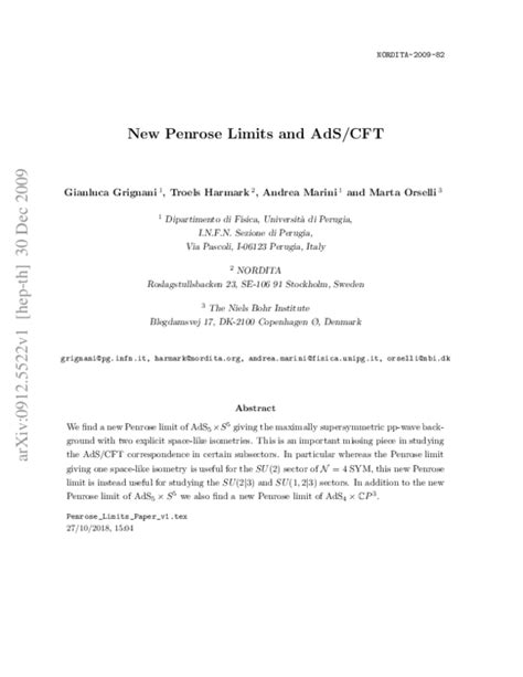 Pdf New Penrose Limits And Adscft