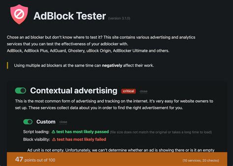 Adblock Tester 仅开启路由器 Adguard Home 得分 47