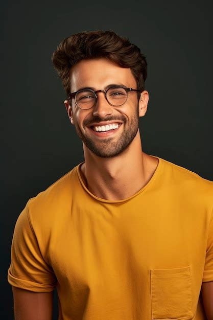Premium Photo Satisfied Handsome Guy In Glasses Looking Pleased At