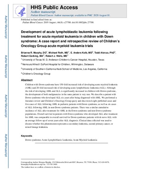 Pdf Development Of Acute Lymphoblastic Leukemia Following Treatment