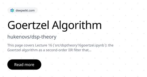 Goertzel Algorithm Hukenovsdsp Theory Deepwiki