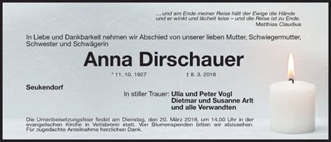 Traueranzeigen Von Anna Dirschauer Trauer Nn De