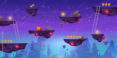 Vector Game Space Background Landscape Cartoon Planet In Galaxy For