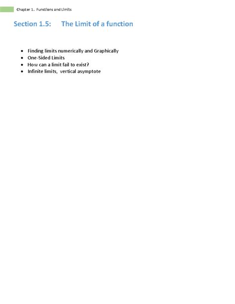 Chapter 1 Functions And Limits Math101 Notes On Limits And