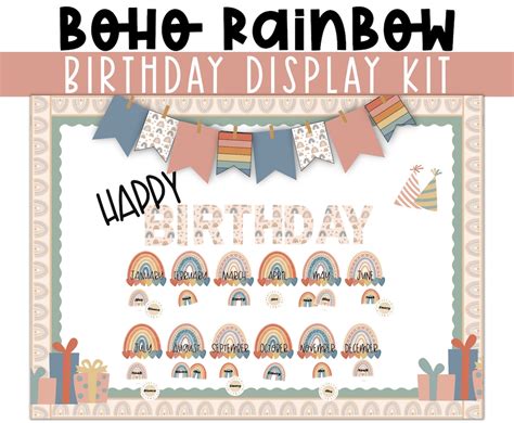 Boho Rainbow Classroom Birthday Display Rustic Boho Classroom Decor Modern Classroom Class