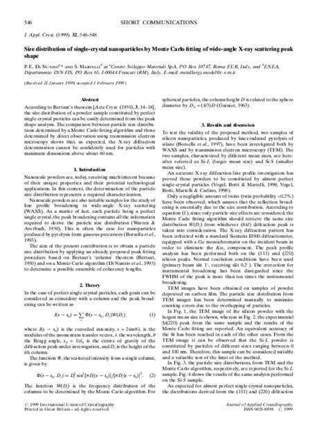 Pdf Size Distribution Of Single Crystal Nanoparticles By Monte Carlo Fitting Of Wide Angle X