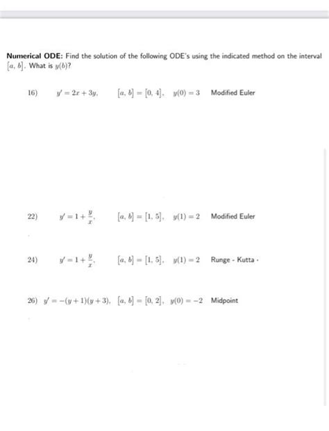 Solved Numerical ODE Find The Solution Of The Following Chegg Com