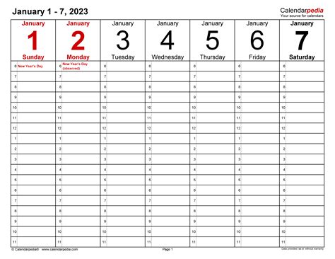 Weekly Calendar 2023 For Excel 12 Free Templates